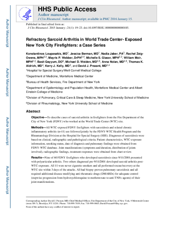 (PDF) Refractory sarcoid arthritis in world trade center-exposed new ...
