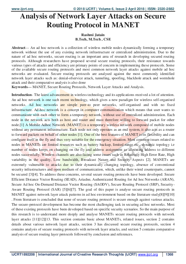 Pdf Analysis Of Network Layer Attacks On Secure Routing Protocol In Manet