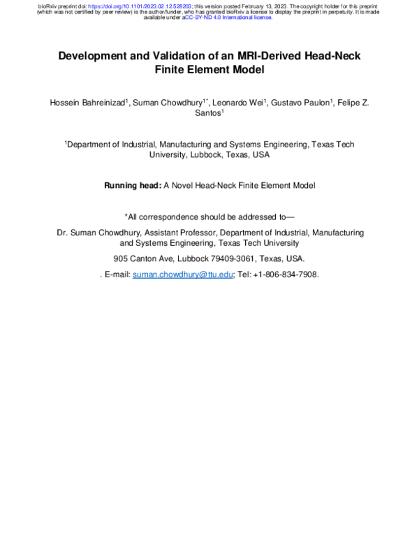 (PDF) Development and Validation of an MRI-Derived Head-Neck Finite ...