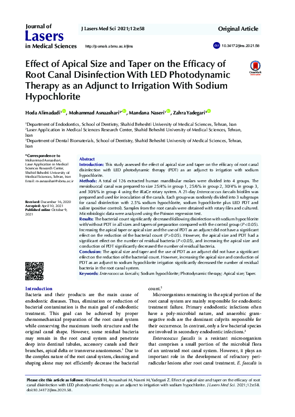 (PDF) Effect of Apical Size and Taper on the Efficacy of Root Canal ...