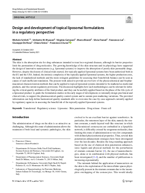 (PDF) Design and development of topical liposomal formulations in a regulatory perspective ...