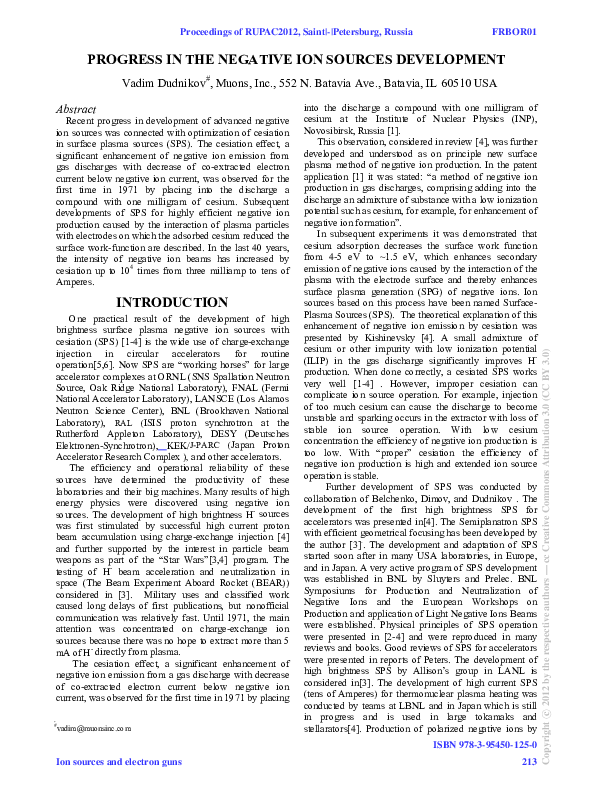 (PDF) Progress in the Negative Ion Sources Development