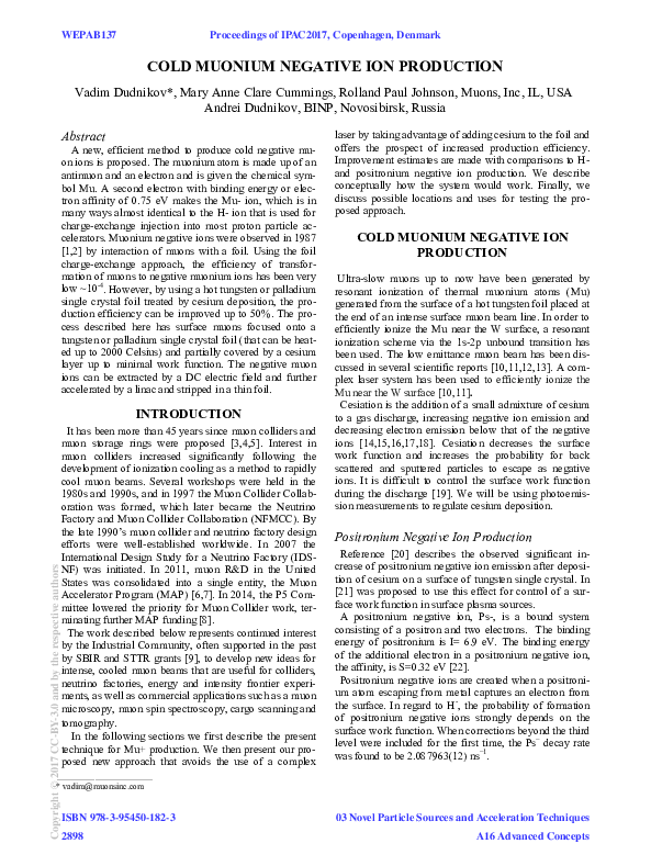 (PDF) Cold Muonium Negative Ion Production