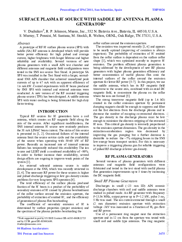 (PDF) Surface Plasma H - Source with Saddle RF Antenna Plasma Generator ...