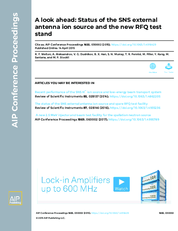 (PDF) A look ahead: Status of the SNS external antenna ion source and ...