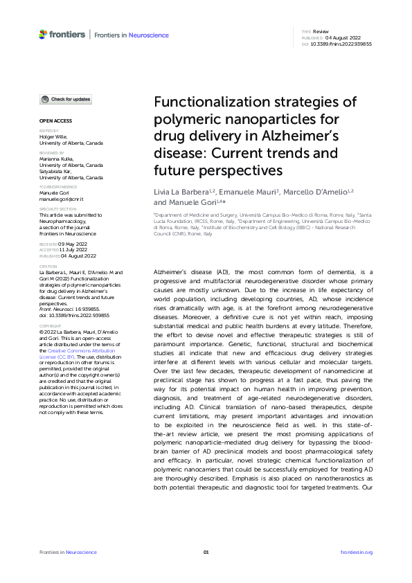 (PDF) Functionalization strategies of polymeric nanoparticles for drug ...