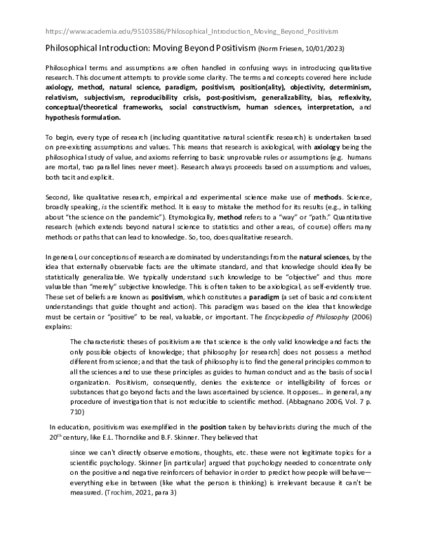 (PDF) Philosophical Introduction: Moving Beyond Positivism