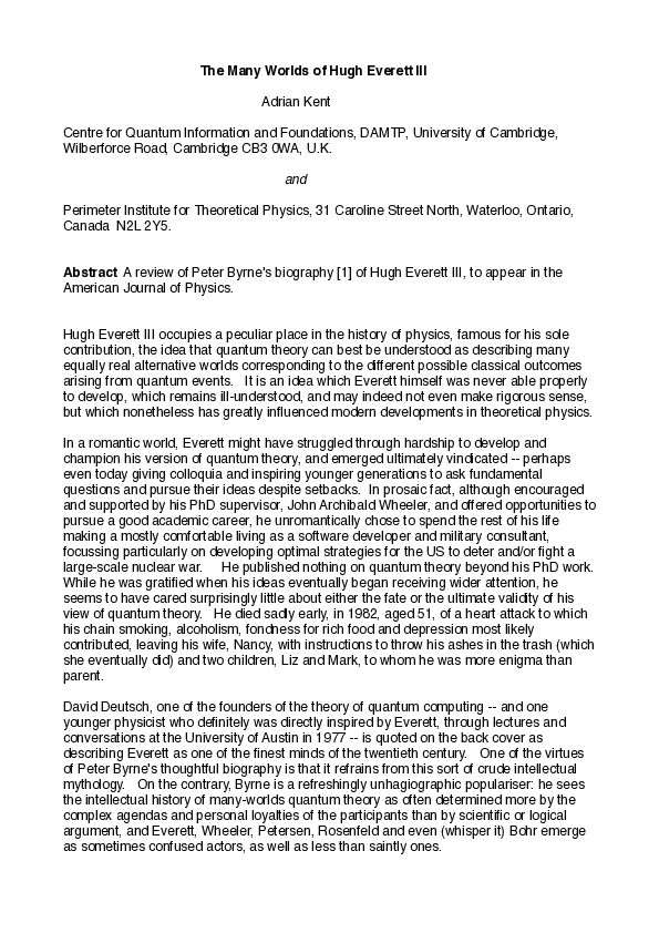 (PDF) The Many Worlds of Hugh Everett III: Multiple Universes, Mutual ...