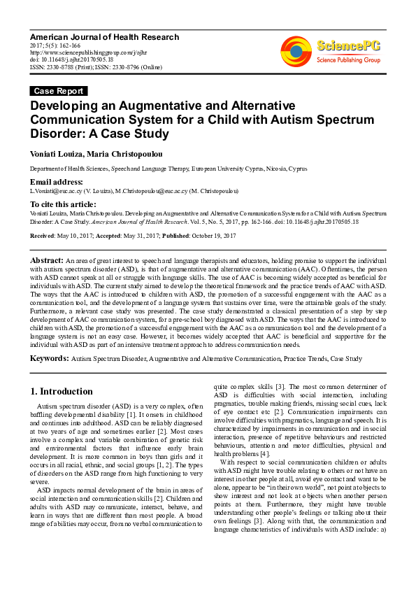 (PDF) Developing an Augmentative and Alternative Communication System for a Child with Autism ...