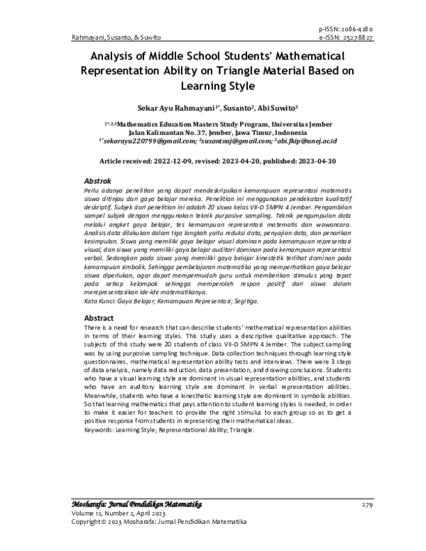 (PDF) Analysis of Middle School Students' Mathematical Representation Ability on Triangle ...