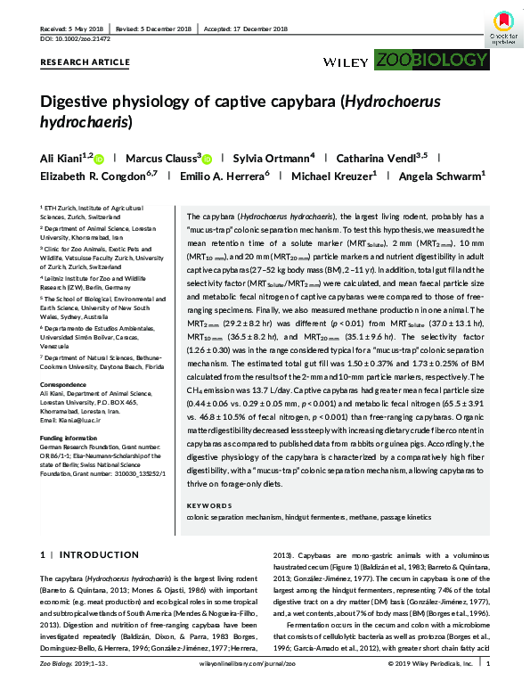 (PDF) Digestive physiology of captive capybara ( Hydrochoerus ...