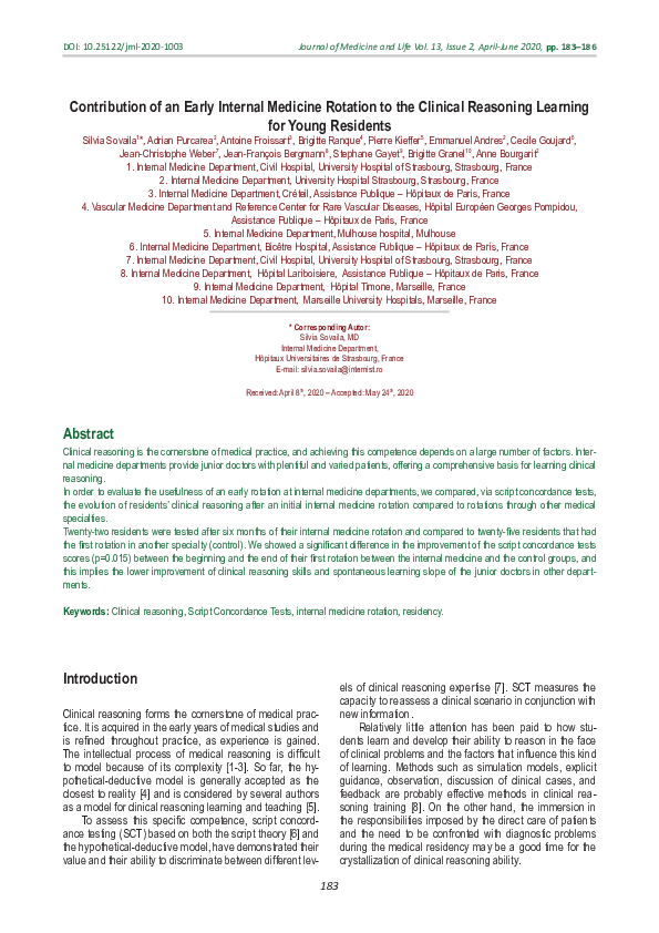 (PDF) Contribution of an Early Internal Medicine Rotation to the ...