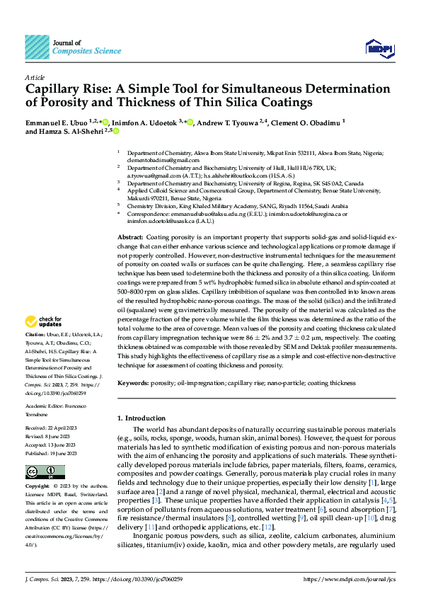 (PDF) Capillary Rise: A Simple Tool for Simultaneous Determination of ...