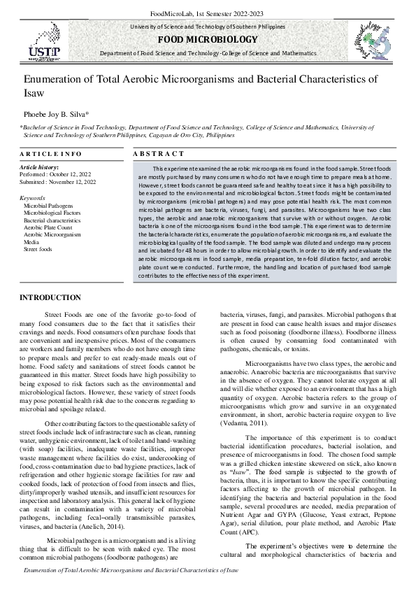 (PDF) Enumeration of Total Aerobic Microorganisms and Bacterial ...