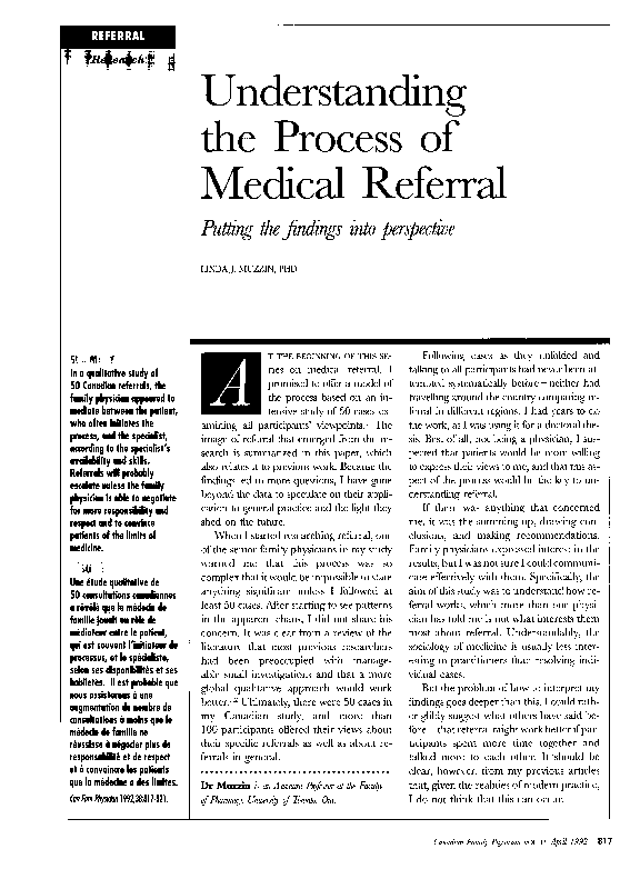 (PDF) Understanding the Process of Medical Referral: Putting the ...