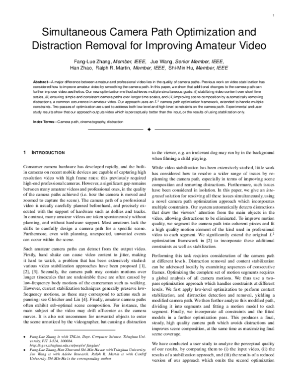 (PDF) Simultaneous Camera Path Optimization and Distraction Removal for ...
