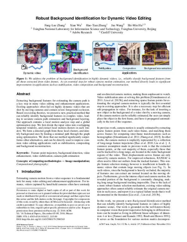 (PDF) Robust background identification for dynamic video editing