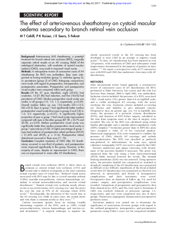 (PDF) The effect of arteriovenous sheathotomy on cystoid macular oedema ...