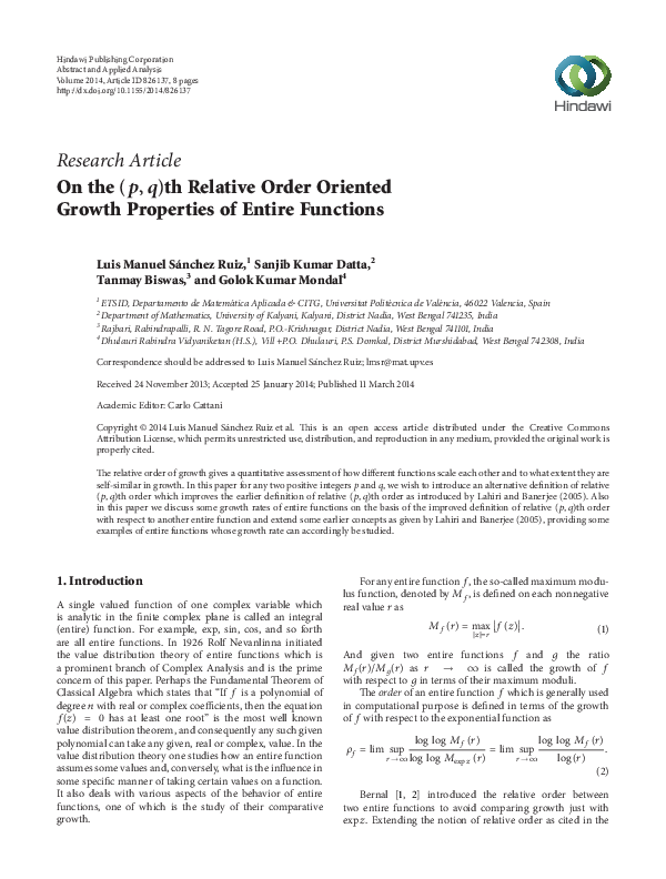 (PDF) On the th Relative Order Oriented Growth Properties of Entire ...