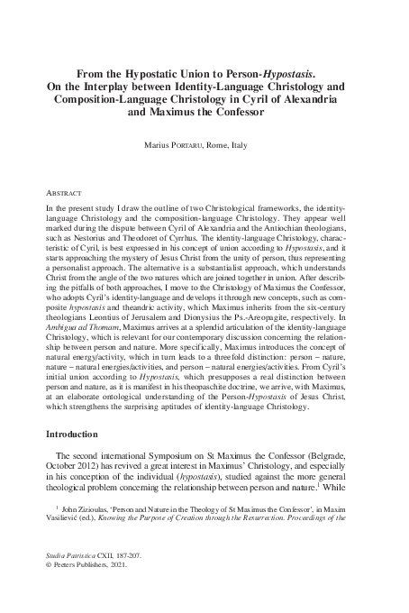 (PDF) ‘From the Hypostatic Union to Person-Hypostasis. On the Interplay ...