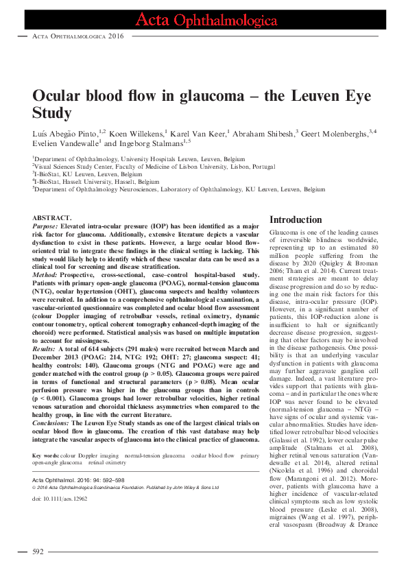 (PDF) Ocular blood flow in glaucoma - the Leuven Eye Study