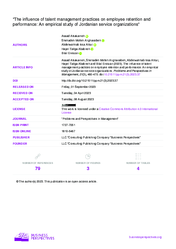 (PDF) The influence of talent management practices on employee retention and performance: An ...