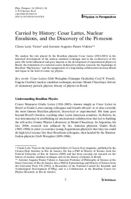 (PDF) Carried by History: Cesar Lattes, Nuclear Emulsions, and the ...