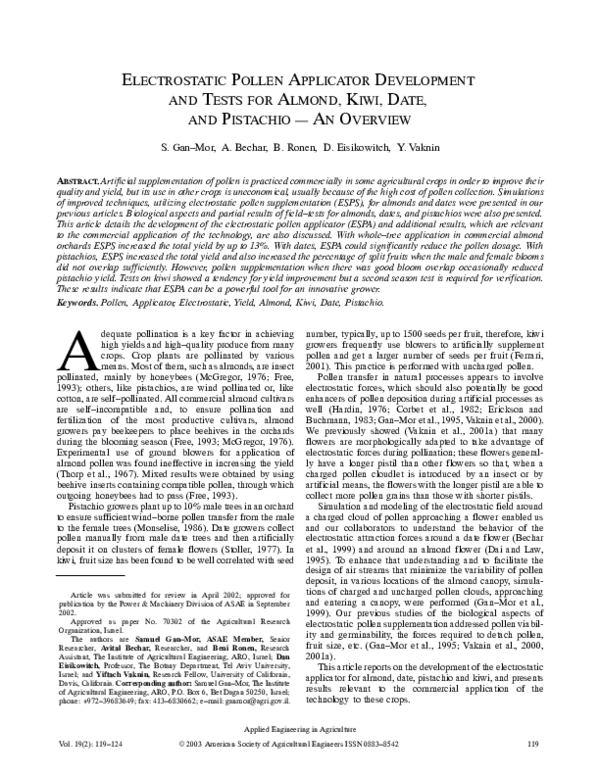 (PDF) Electrostatic Pollen Applicator Development and Tests for Almond ...