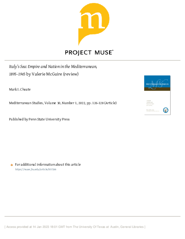 (PDF) Review of Italy's Sea by Mark Choate