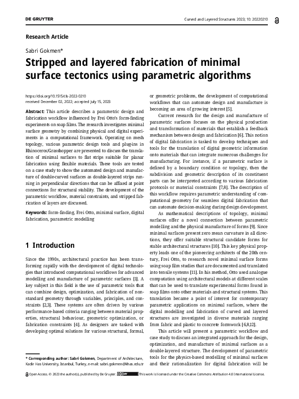 (PDF) Stripped and layered fabrication of minimal surface tectonics using parametric algorithms