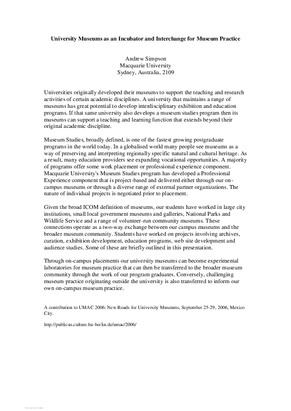 (PDF) University Museums as an Incubator and Interchange for Museum ...