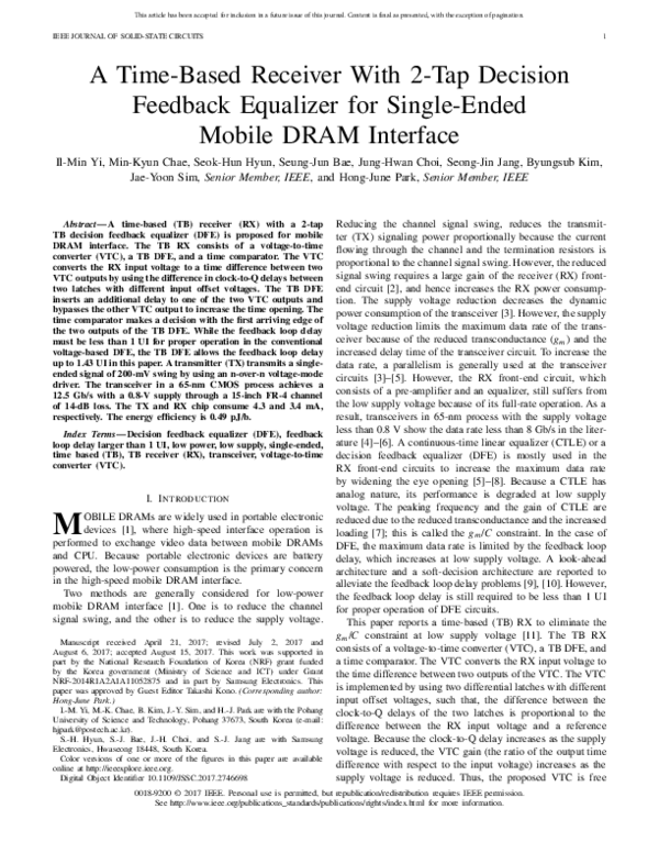 (PDF) A Time-Based Receiver With 2-Tap Decision Feedback Equalizer for ...