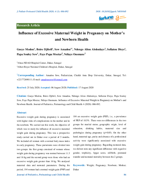 (PDF) Influence of Excessive Maternal Weight in Pregnancy on Mother’s ...
