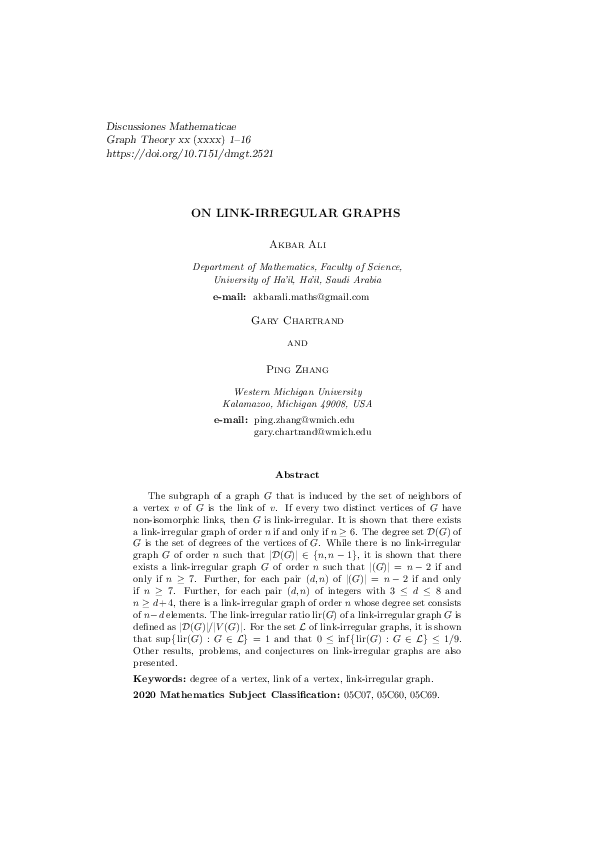 (PDF) On link-irregular graphs