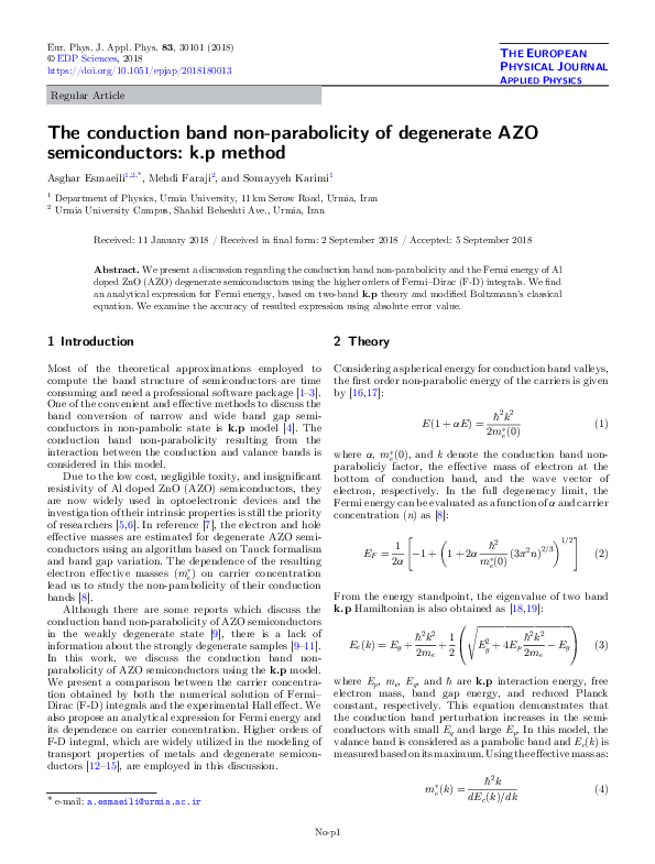 (PDF) The conduction band non-parabolicity of degenerate AZO ...