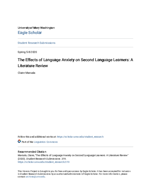 (PDF) The Effects of Language Anxiety on Second Language Learners: A ...