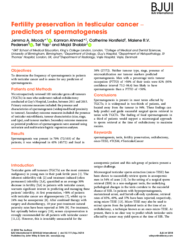(PDF) Fertility preservation in testicular cancer patients | Magdolna ...