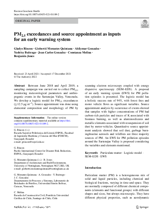 (PDF) PM2.5 exceedances and source appointment as inputs for an early warning system