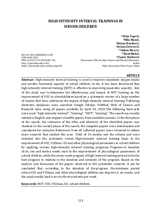 (PDF) High Intensity Interval Trainings in Schoolchildren | Adem Mavric - Academia.edu