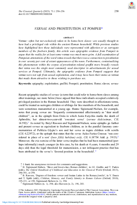 (PDF) VERNAE AND PROSTITUTION AT POMPEII