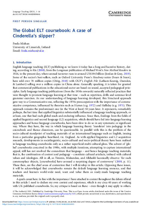 (PDF) The Global ELT coursebook: A case of Cinderella's slipper?