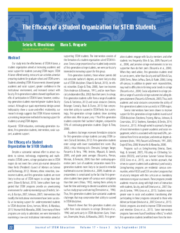 (PDF) The Efficacy of a Student Organization for STEM Students