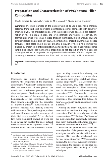 (PDF) Preparation and Characterization of PVC/Natural Filler Composites