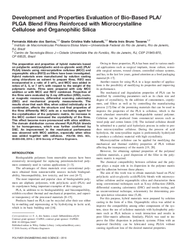 (PDF) Development and properties evaluation of bio-based PLA/PLGA blend ...