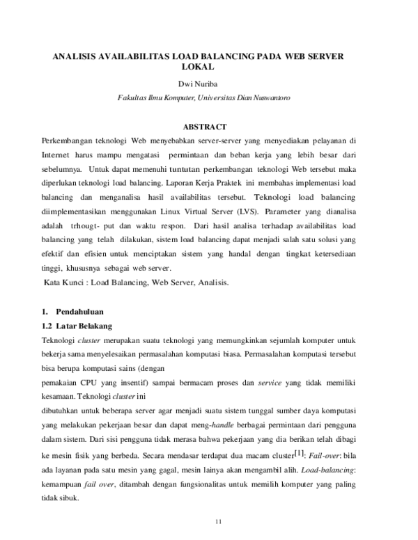 (PDF) Analisis Availabilitas Load Balancing Pada Web Server Lokal