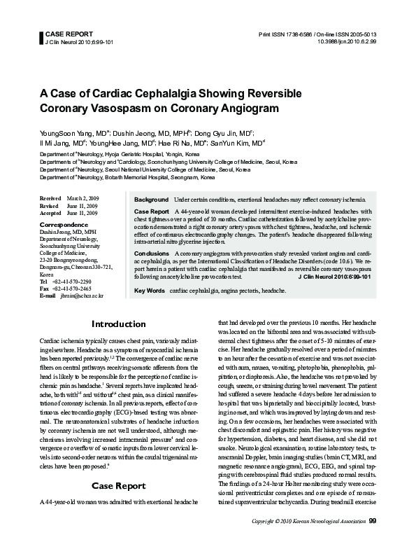 (PDF) A Case of Cardiac Cephalalgia Showing Reversible Coronary ...