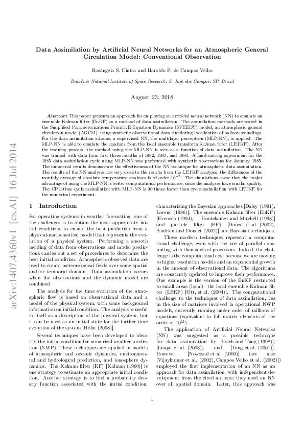 (PDF) Data Assimilation by Artificial Neural Networks for an Atmospheric General Circulation ...