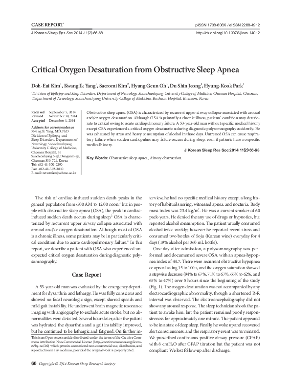 (PDF) Critical Oxygen Desaturation from Obstructive Sleep Apnea ...