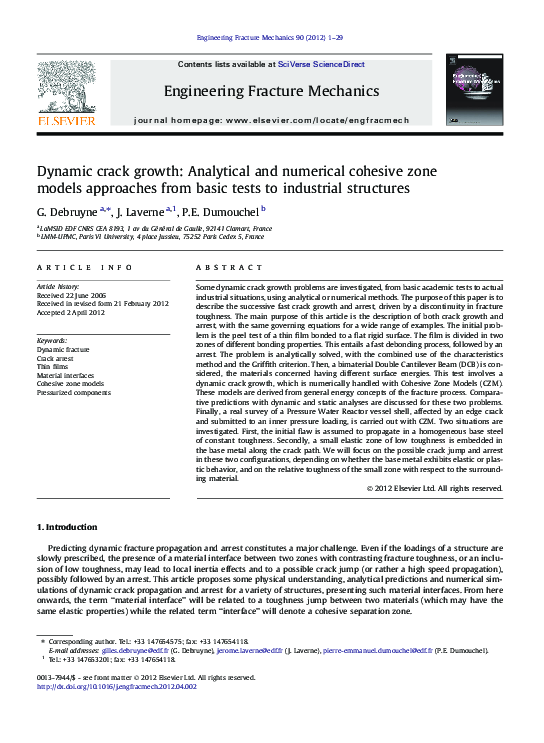 (PDF) Dynamic crack growth: Analytical and numerical cohesive zone models approaches from basic ...