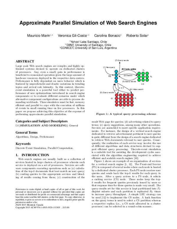 Approximate parallel simulation of web search engines